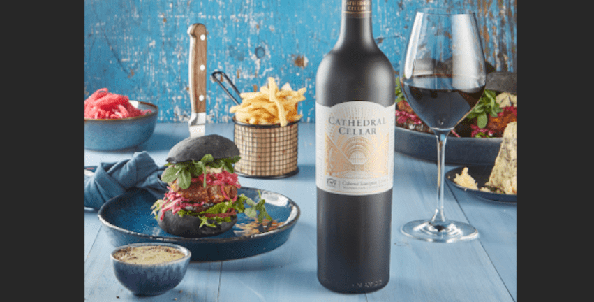 Cathedral Cellar Cabernet with Charcoal Burger with Pickled red Onion ...